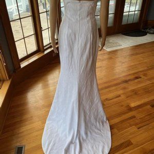 Landau | Dresses | Landa White Beads Strapless Satin Sweep Train ...